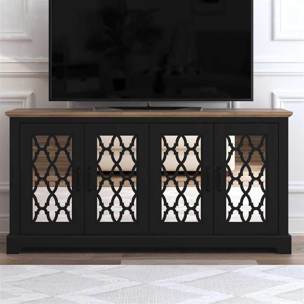 GALANO Heron 59.1 in. Black with Knotty Oak 4 Door TV Stand Fits TV's ...