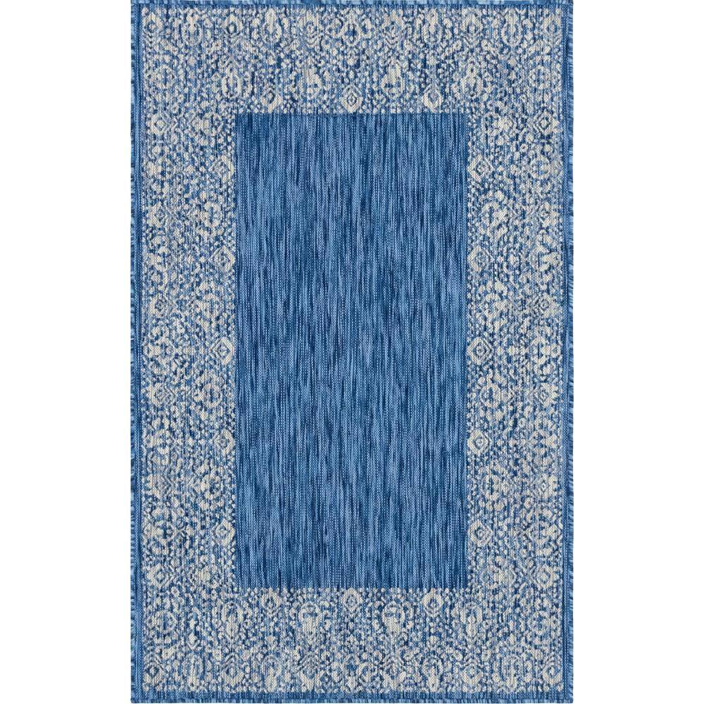 Unique Loom Outdoor Floral Border Azure Blue 5 ft. x 8 ft. Area Rug ...