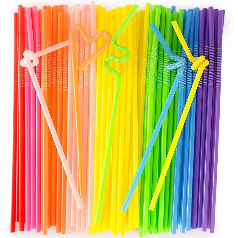 Lynzavix Colorful Disposable Plastic Flexible Drinking Straws Extra ...