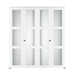 GOLDENPOLEY 30 in. x 78 in. 3-Lite Frosted Glass Solid Core White ...