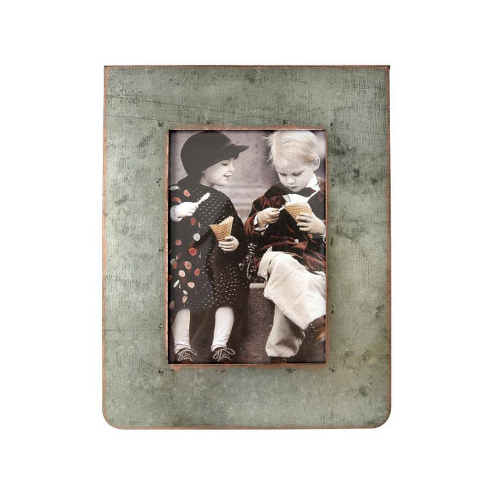 Storied Home 3 in. x 5 in. Galvanized 2-Sided Standing Picture Frame ...