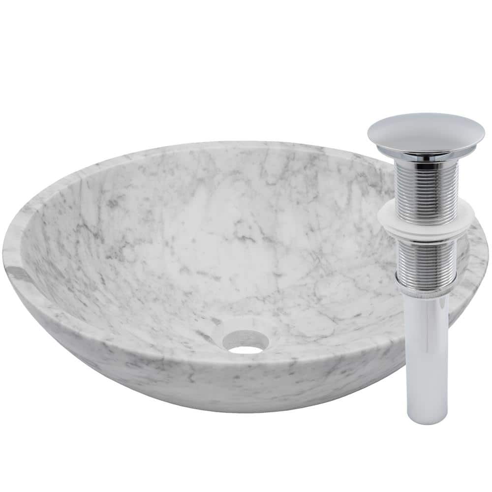 Novatto Carrara White Marble Round Vessel Sink with Drain in Chrome ...