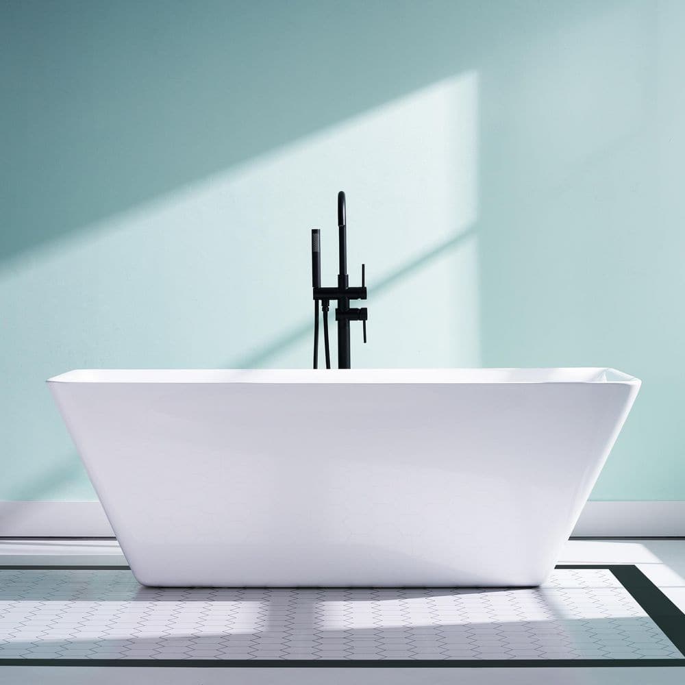 WELLFOR Square 66 in. x 29 in. Acrylic Flat Bottom Freestanding Soaking ...