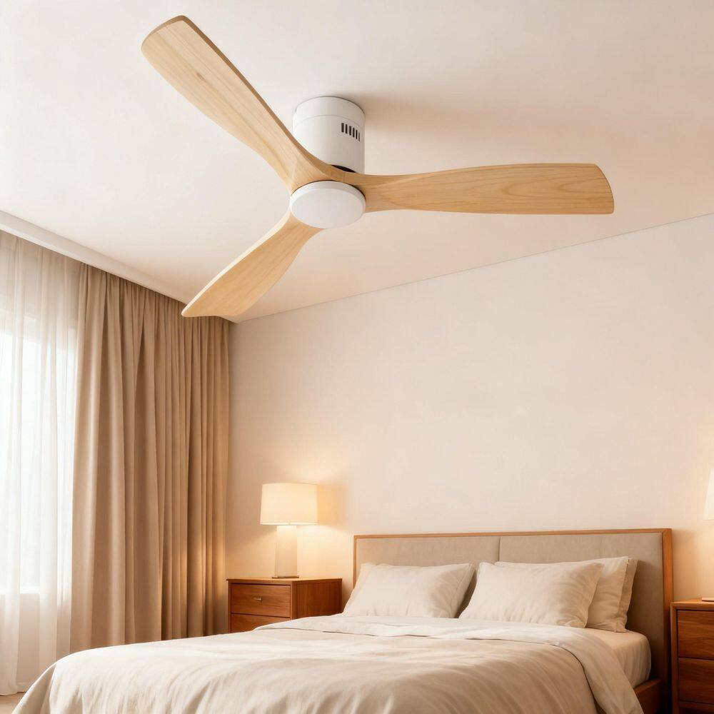 FIRHOT 52 in. Modern Indoor White Solid Wood White Blades Flush Mount ...