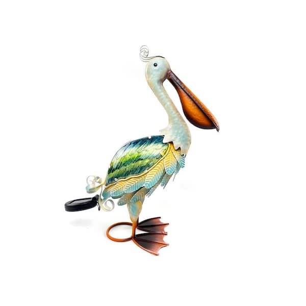 MOEPISY 19 in. Solar Metal and Glass Green Pelican Statues Garden ...