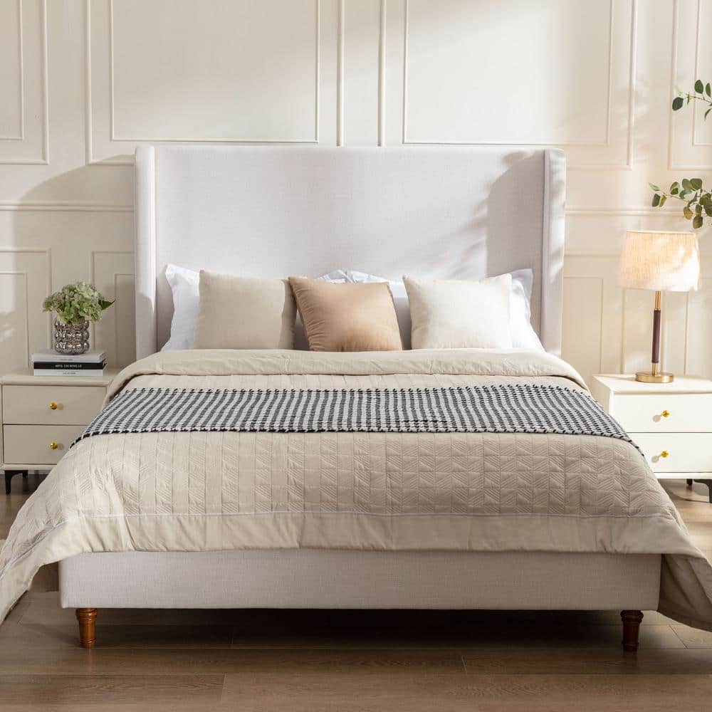 Noble House Harper Ivory White Chenille Upholstered Metal Frame King ...