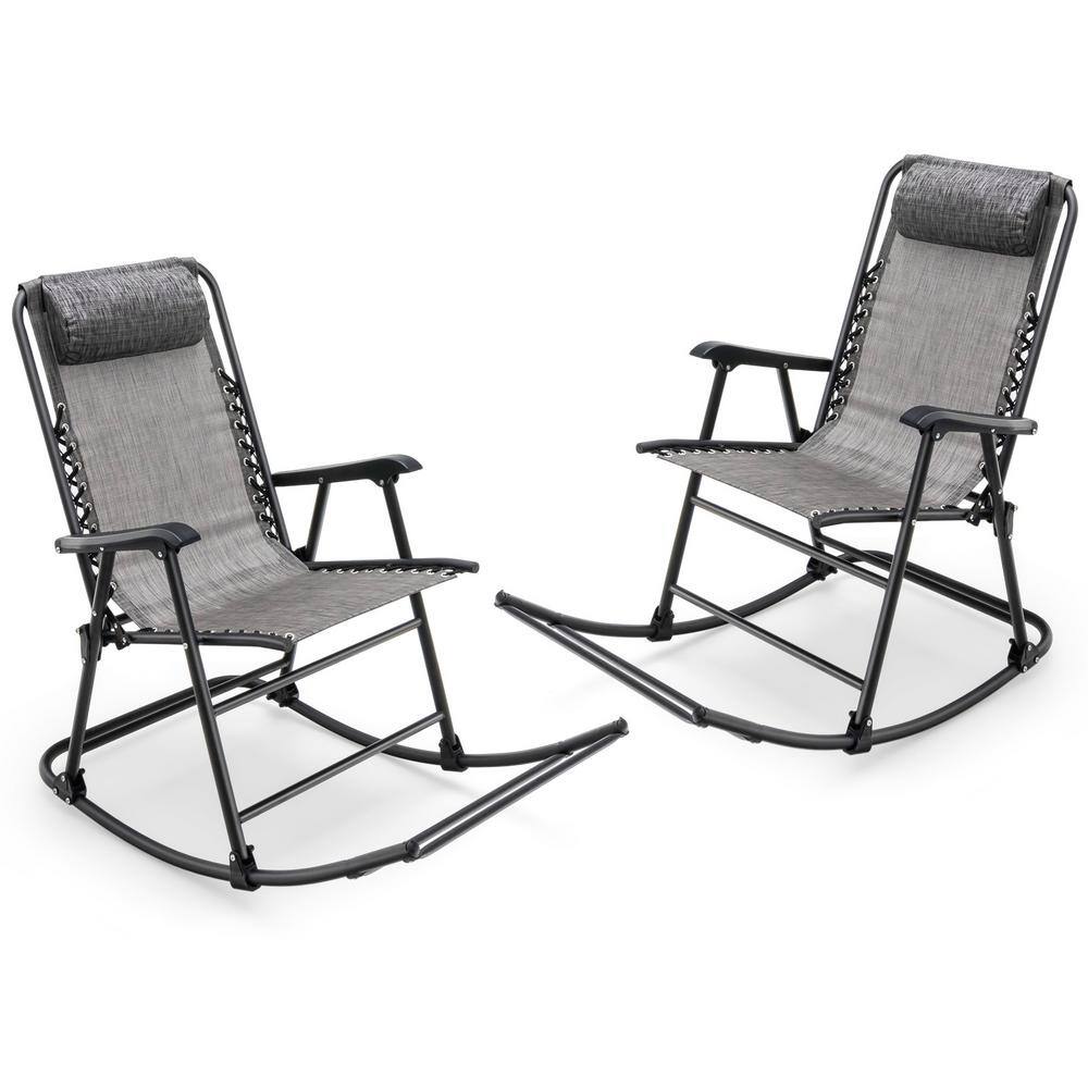 Costway Set of 2 Metal Camping Outdoor Rocking Chair Folding Rocker ...