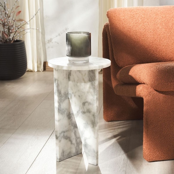 SAFAVIEH Devlin 12 in. White Round Marble End Table SFV9734B - The Home Depot