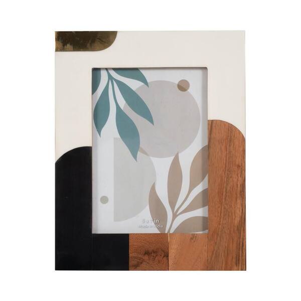 Liv & Skye Ivory 5 in. x 7 in. Resin Abstract Mid-Century Photo Frame ...