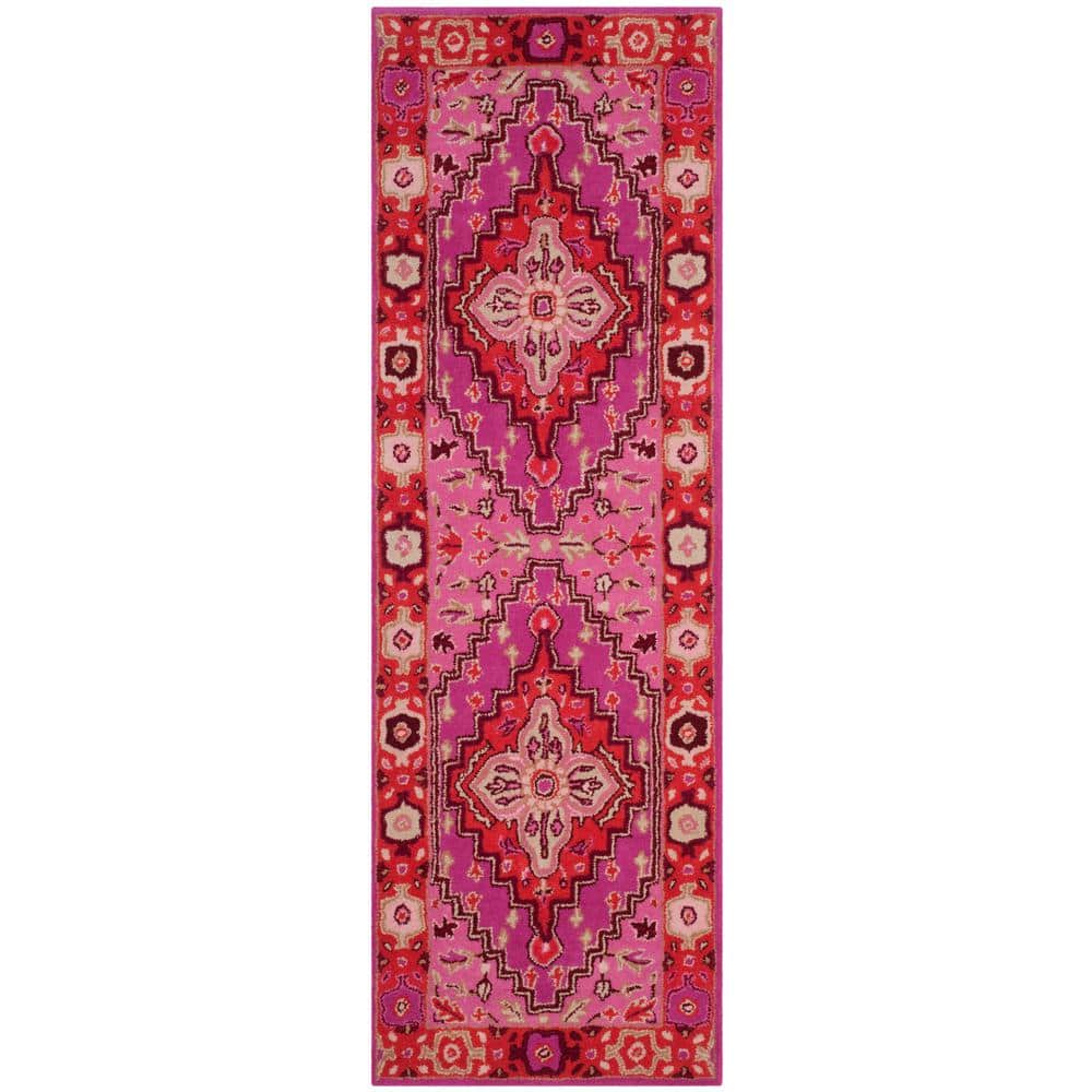 SAFAVIEH Bellagio Red/Pink 2 ft. x 8 ft. Border Floral Runner Rug ...