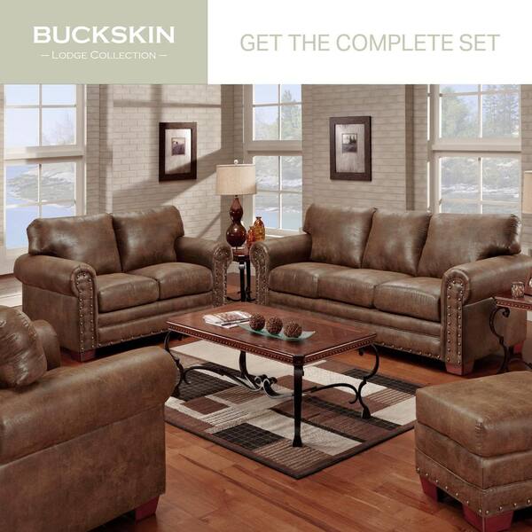 American Furniture Classics Buckskin 4 Piece Brown Pinto Microfiber Living Room Set with Sleeper Sofa