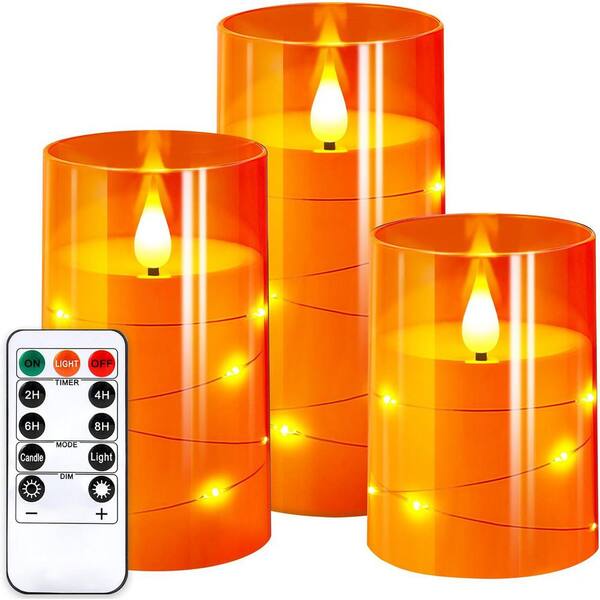 Flickering Flameless Candles Battery Operated LED Pillar Candles Orange ...