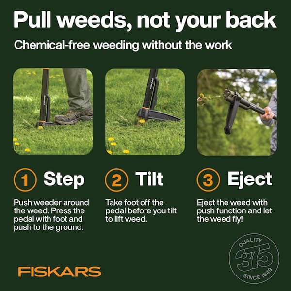 Fiskars 34 in. Stand up 4 Claw Long Handle Weed Puller Tool; Heavy Duty ...