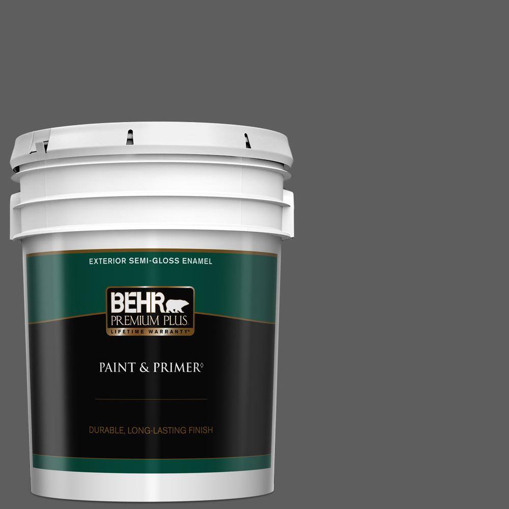 BEHR PREMIUM PLUS 5 gal. #N520-6 Asphalt Gray Semi-Gloss Enamel ...