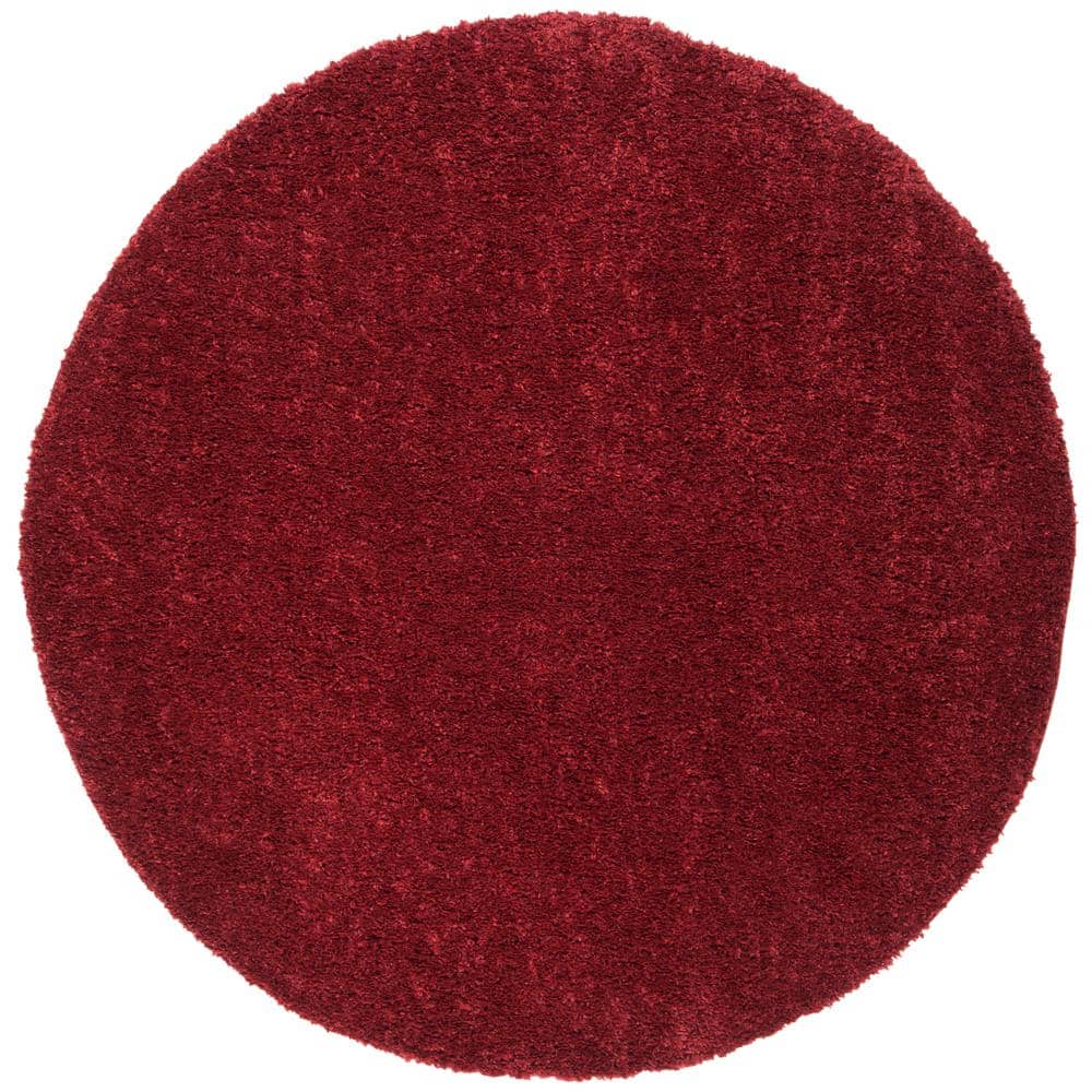 SAFAVIEH August Shag Burgundy 9 ft. x 9 ft. Round Solid Area Rug ...
