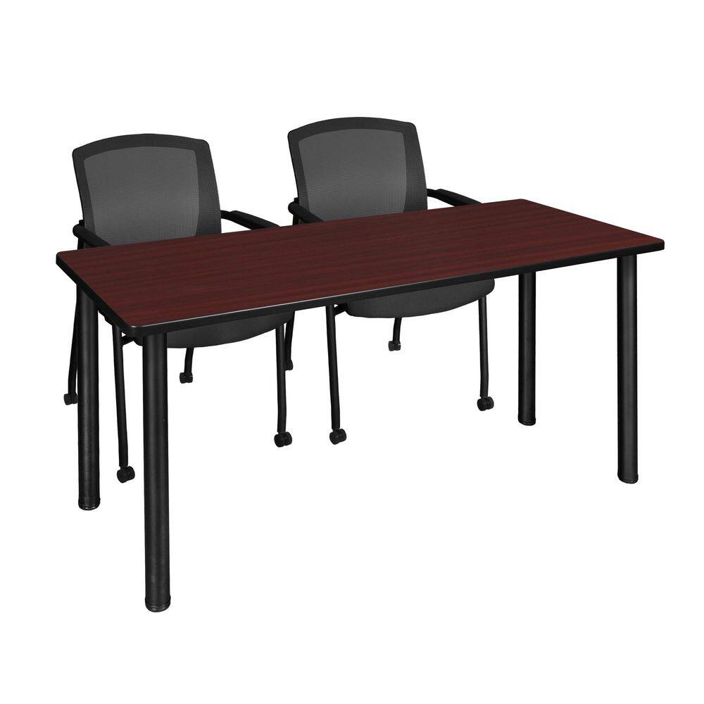 Regency Kee 66 in x 24 in. Mahogany Top Training Table Desk, Black Legs ...