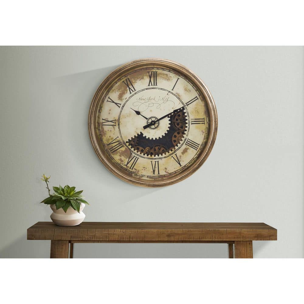 30 in. Round Transitional Antique Gold Analog Wall Clock CKJY2502-AG ...