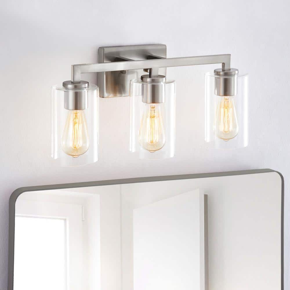 KAWOTI 20.75 in. 3-Light Brushed Nickel Vanity Light with Clear Glass ...