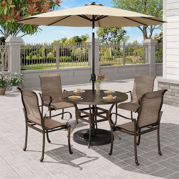 Clihome 48 in. Aluminum Plate Dining Table and Chairs 5-Piece Set CL ...