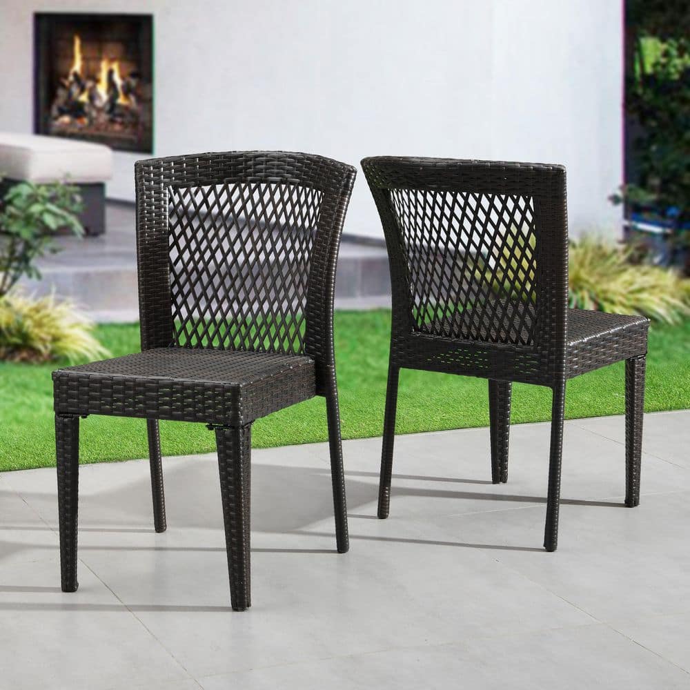 Statesville All-Weather Brown PE Rattan and Iron Stackable Outdoor ...