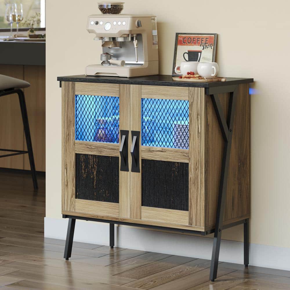 Bestier 31.5 in. Pinewood Storage Bar Cabinet Console Buffet Sideboard ...