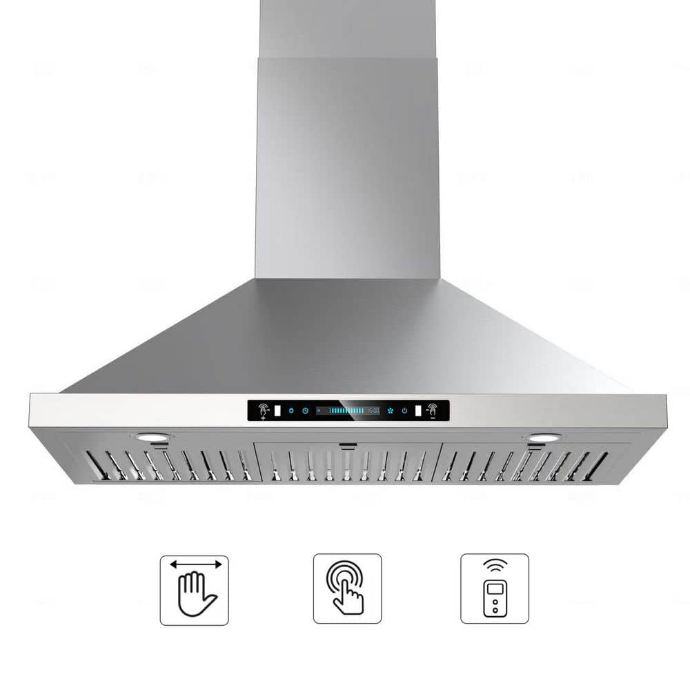 HGUOQ 36 in. 900 CFM Convertible Wall Mount Range Hood Downdraft System ...