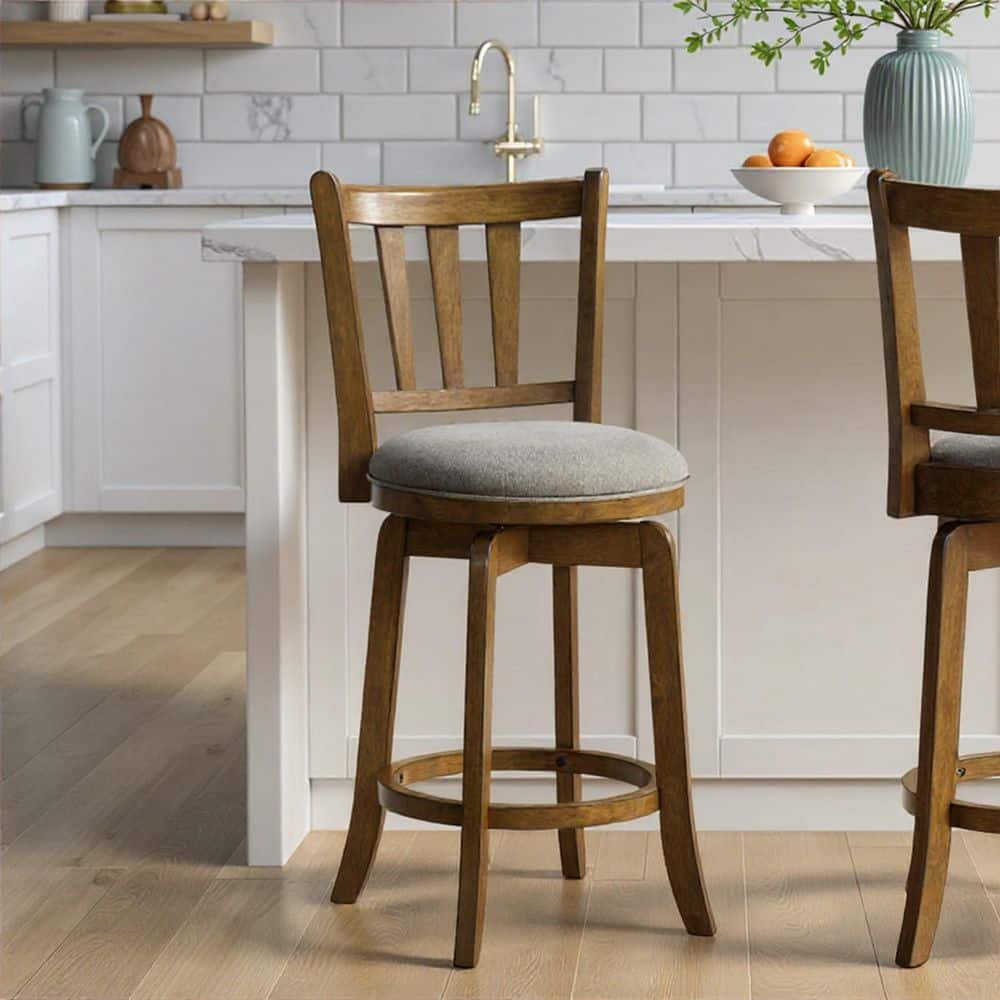 Armen Living Wren 39 in. H Static Gray/Sepia Brown High Back Wood Bar ...