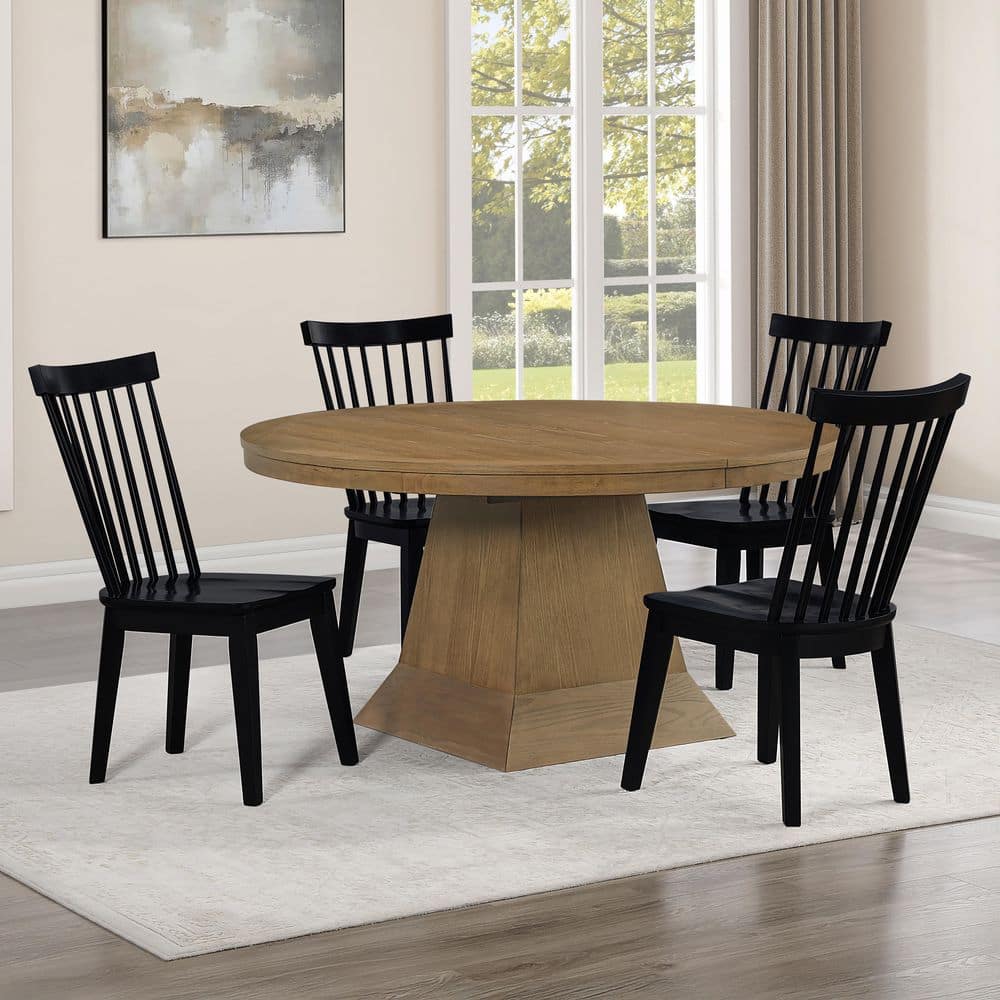 Steve Silver Vaughn 5 Piece Brown Round Wood Top Table with Black ...