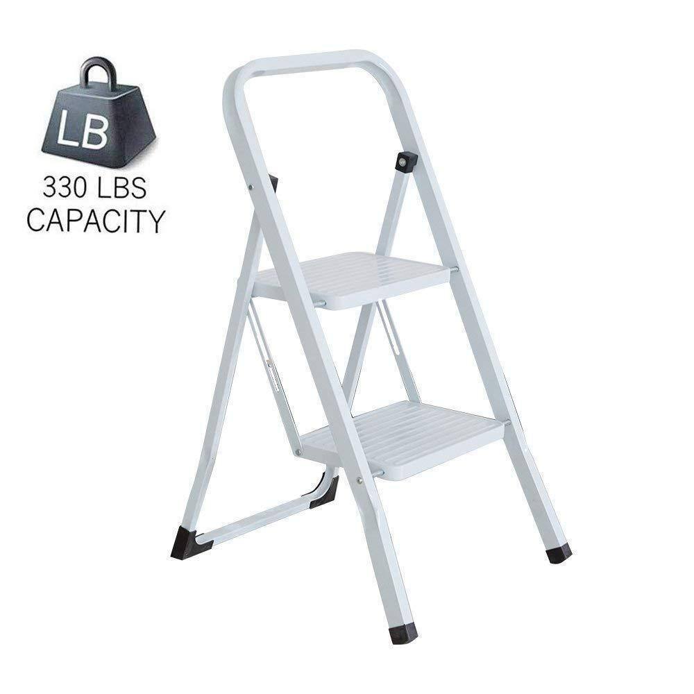 WELLFOR 2-Step 7 ft. Reach Folding Steel Step Stool 330 lbs. Load ...