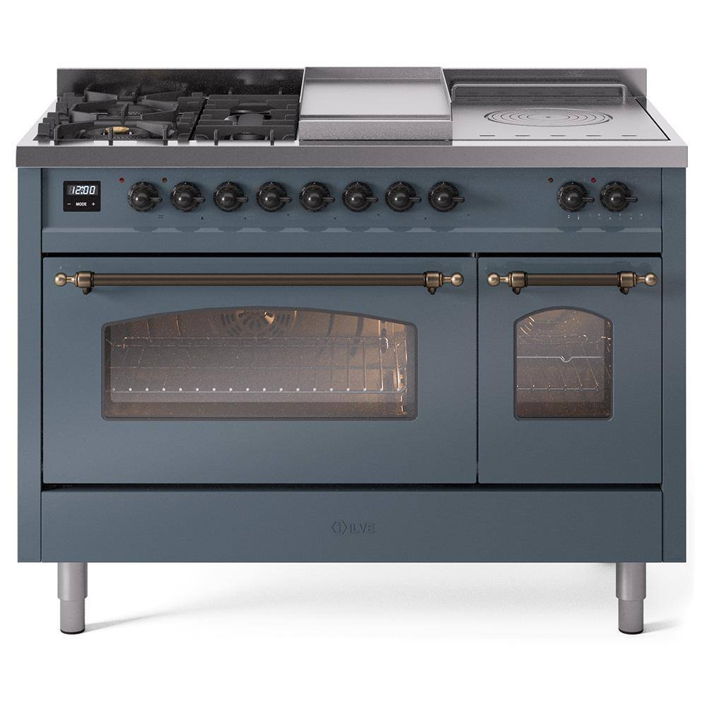 ILVE Nostaglie II 48 in. 5-Burners Freestanding Dual Fuel Range in Blue ...