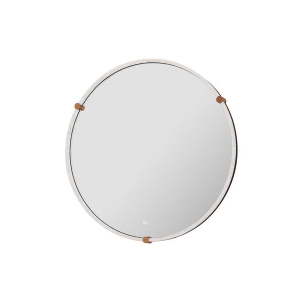 ANGELES HOME 32 in. x 32 in. Round Acrylic Frame Anti-Fog LED Light Wall Bathroom Vanity Mirror ...