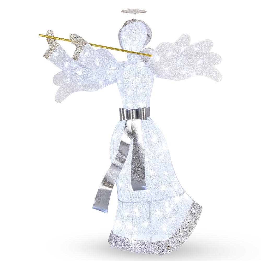 Costway 59 in. White Pre-Lit Angel Christmas Decoration Costway 59 in. White Pre-Lit Angel Christmas Decoration