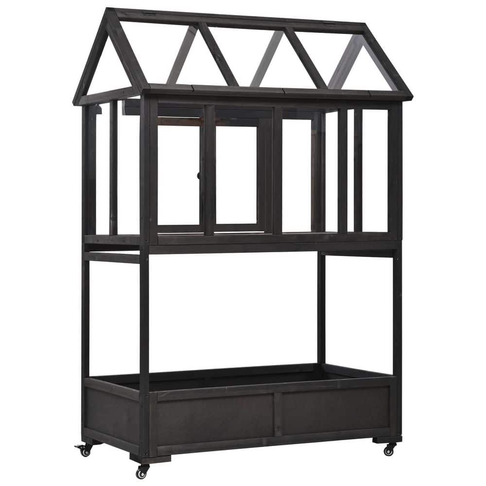 Sudzendf 47.2 in. W x 23.6 in. D Wood Black Portable Cold Frame Mini ...