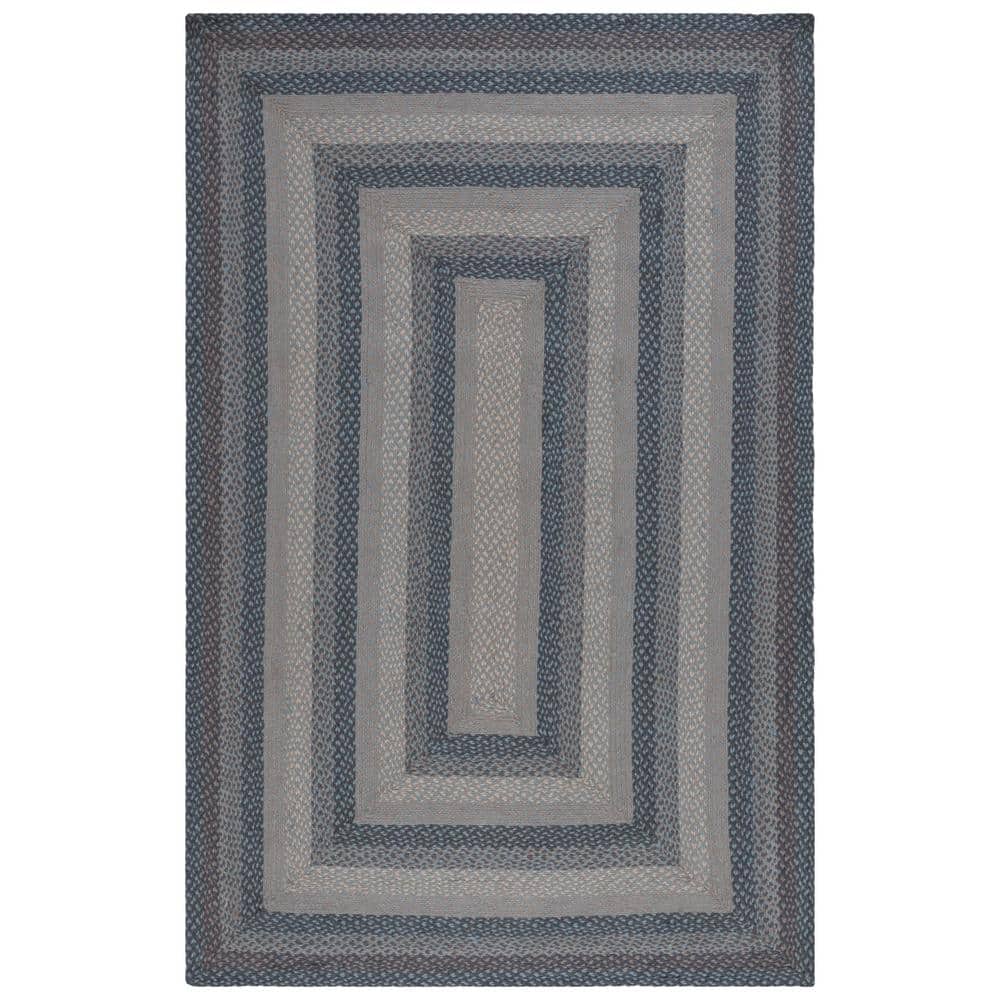SAFAVIEH Braided Gray Blue 6 ft. x 9 ft. Border Striped Area Rug ...