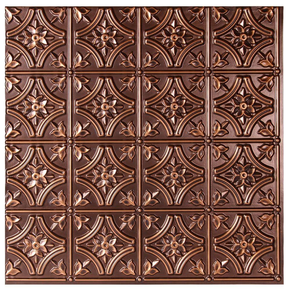 uDecor Valencia 2 ft. x 2 ft. Glue Up Vinyl Ceiling Tile in Antique ...