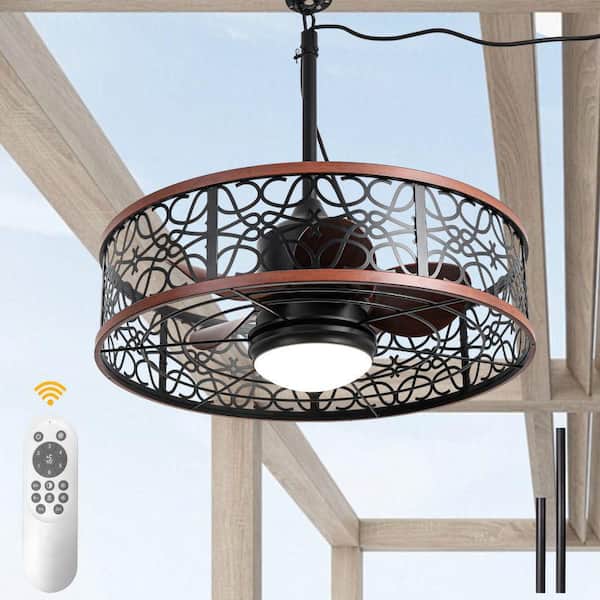 Oaks Aura Modes 24 in. Black Industrial Outdoor Ceiling Fan with LED ...
