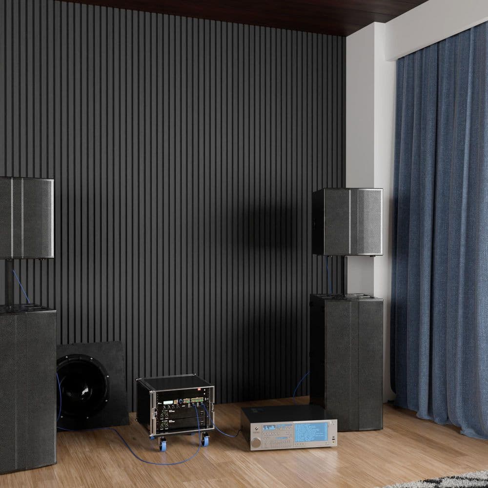 Dovelina 94.5 in. x 11.8 in. Black Color Rectangle Wood Wall Panels ...