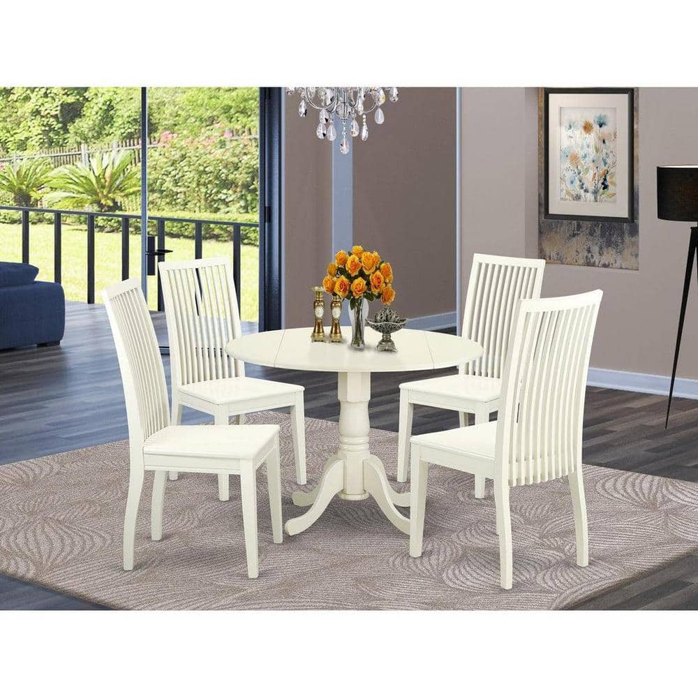 East West Furniture 5-Piece Linen White Finish Solid Wood Top Dining ...
