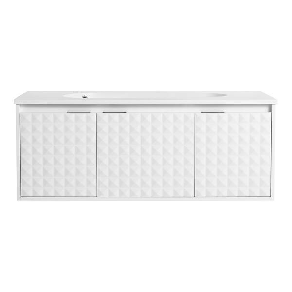 Dimakai 48 in. Wall Mounted Bath Vanity with Drop-Shaped White Resin ...