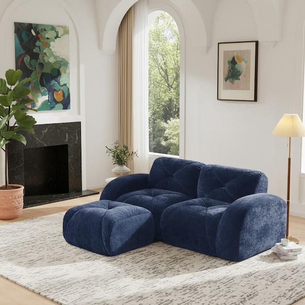 Homy Casa SAND 80.3 in. Round Arm Velvet Modular Sectional Sofa with ...