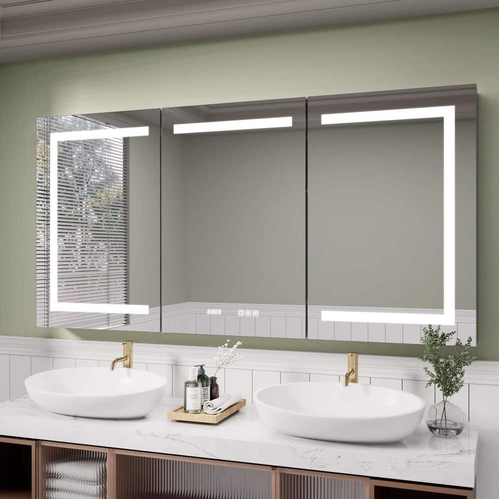 imperiol 48 in. W x 30 in. H Rectangular Silver Aluminum Recessed/Surface Mount Lighted Medicine ...