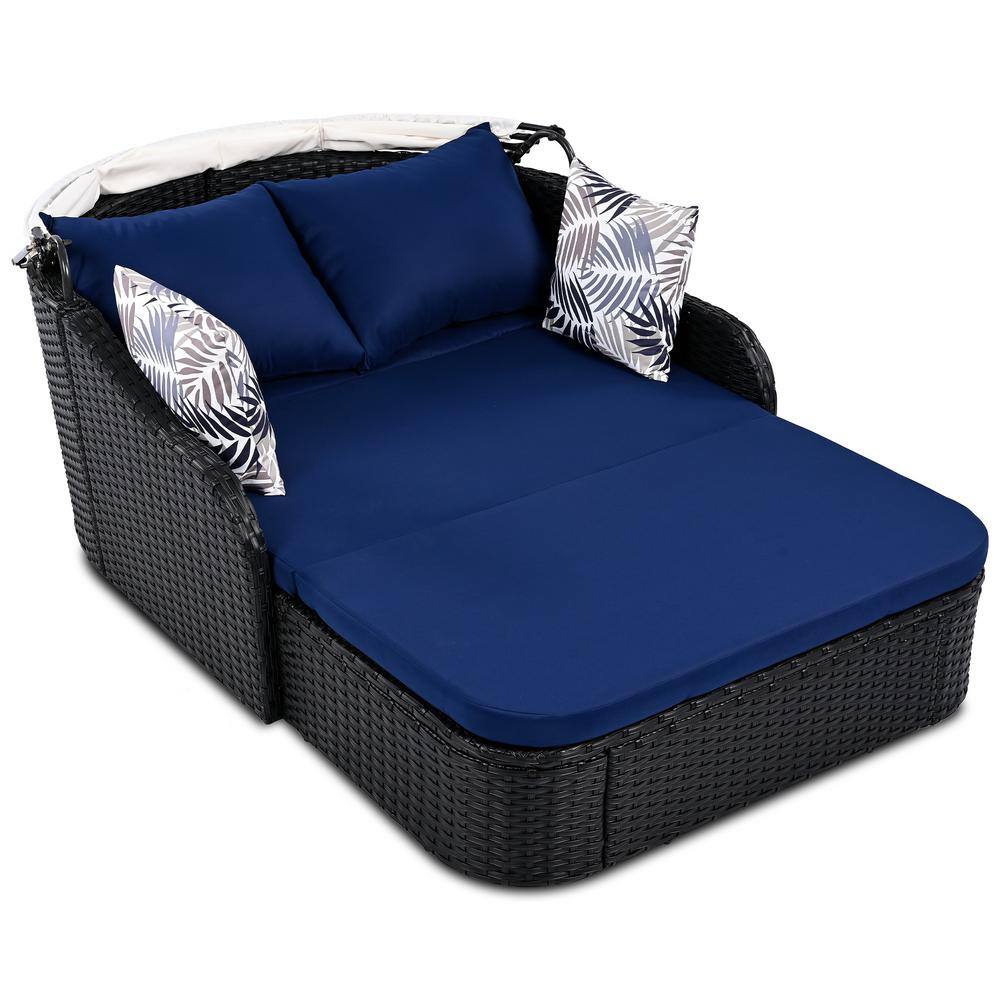 Harper & Bright Designs Black Wicker Outdoor Chaise Lounge Day Bed with ...