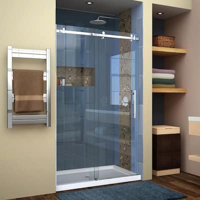 DreamLine Enigma Air 44 in. to 48 in. x 76 in. Frameless Sliding Shower Door in Brushed ...