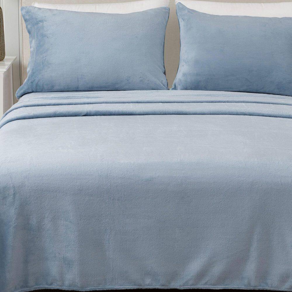 FRESHFOLDS Blue Ultra Soft Solid Color Velvet Plush Polyester Queen Bed ...