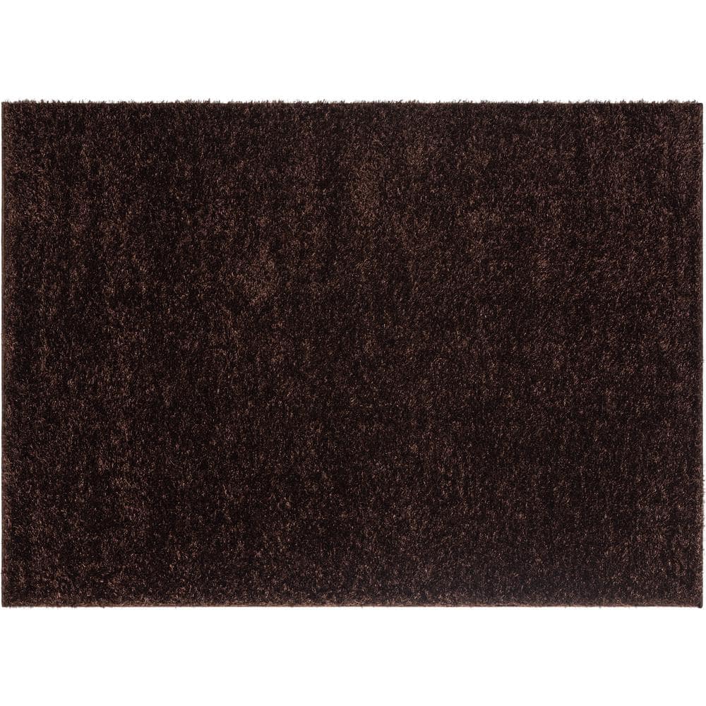 LUXE WEAVERS Plush Collection Brown 5x7 Fuzzy Solid Shag Polypropylene ...