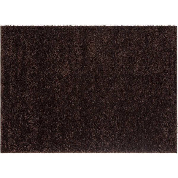 LUXE WEAVERS Plush Collection Brown 5x7 Fuzzy Solid Shag Polypropylene ...