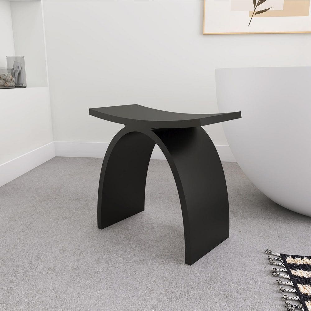 SJ STAR&JANE 16 in. x 9 in. Solid Surface Shower Stool Vanity Seat Walk In Shower Seat in Black ...