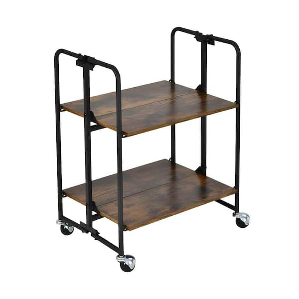 2-Tier Rolling Wood Kitchen Cart on Wheels with Storage Shelves for ...