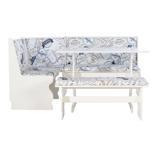 Linon Home Decor Ember 3-Piece L-Shaped White and Coffee Wood Top Nook ...