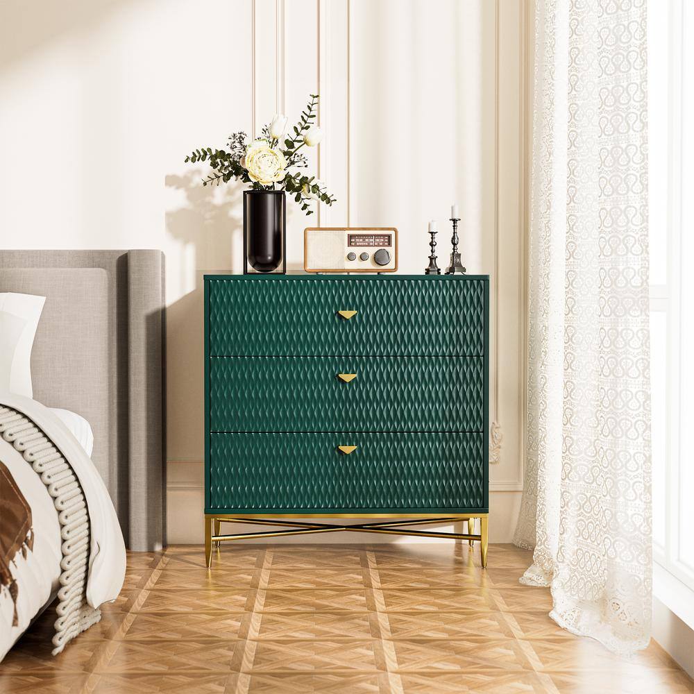 Boyel Living Green 3-Drawer Wood Nightstand with Square Support Legs BL ...